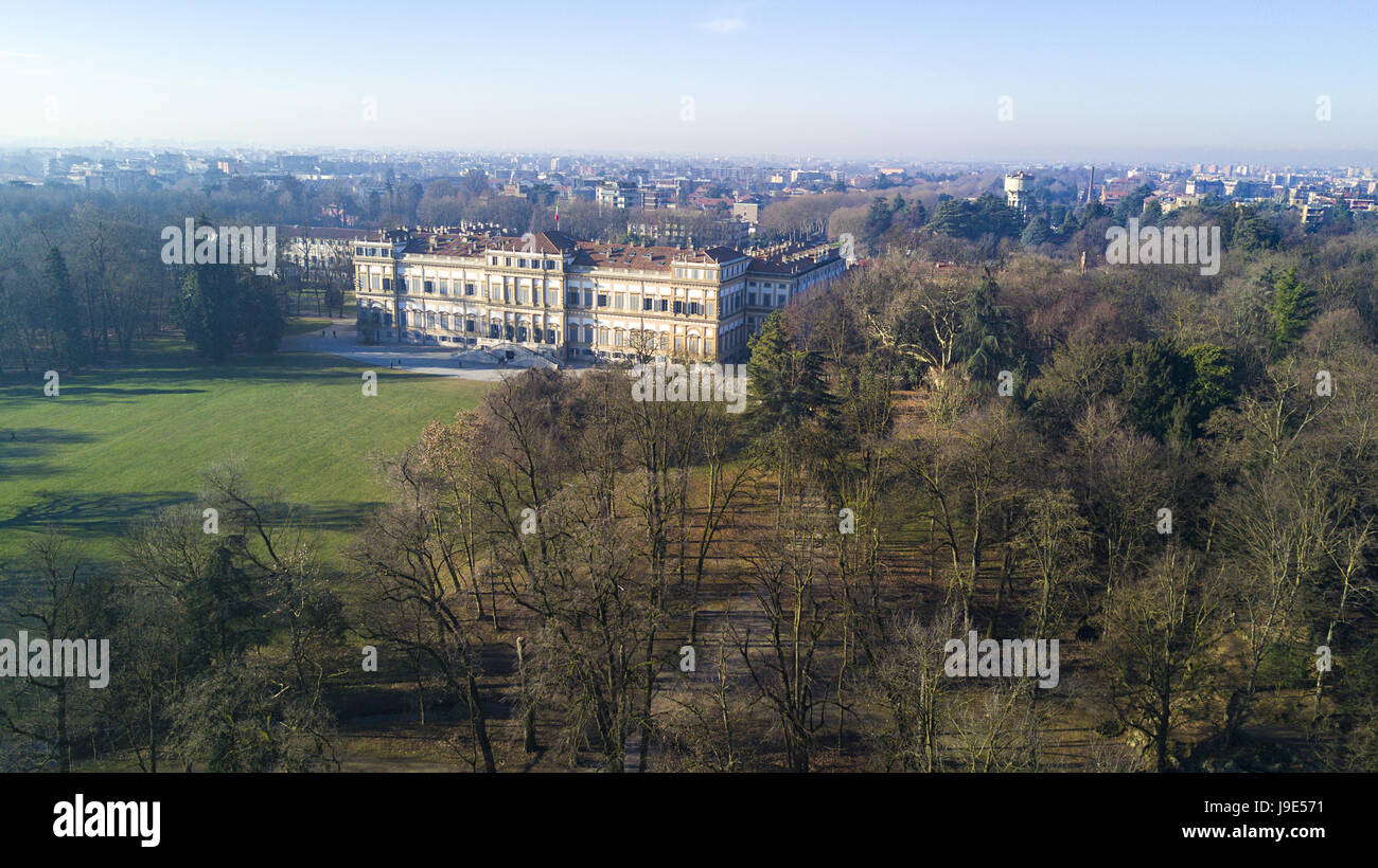 Villa Reale, Monza, Italy. Aerial view of the Villa Reale. Royal ...