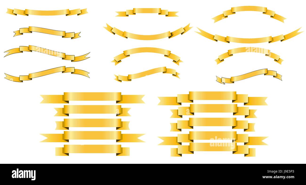 Set of vector golden silk ribbons on white background. Banner shapes ...
