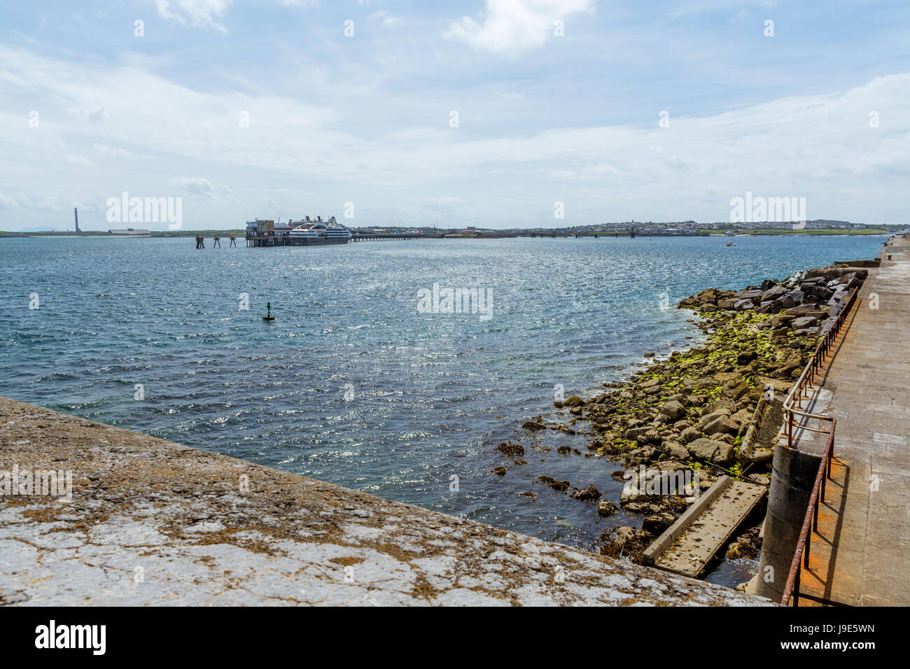 A view of the cruise ship and ferries in docks from the breakwater at ...
