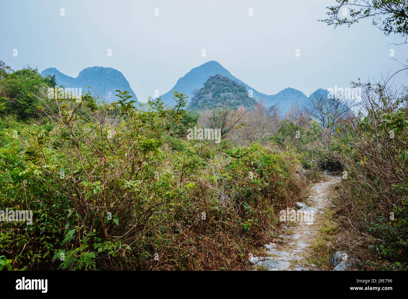 The ancient stone path in the mountain Stock Photo - Alamy