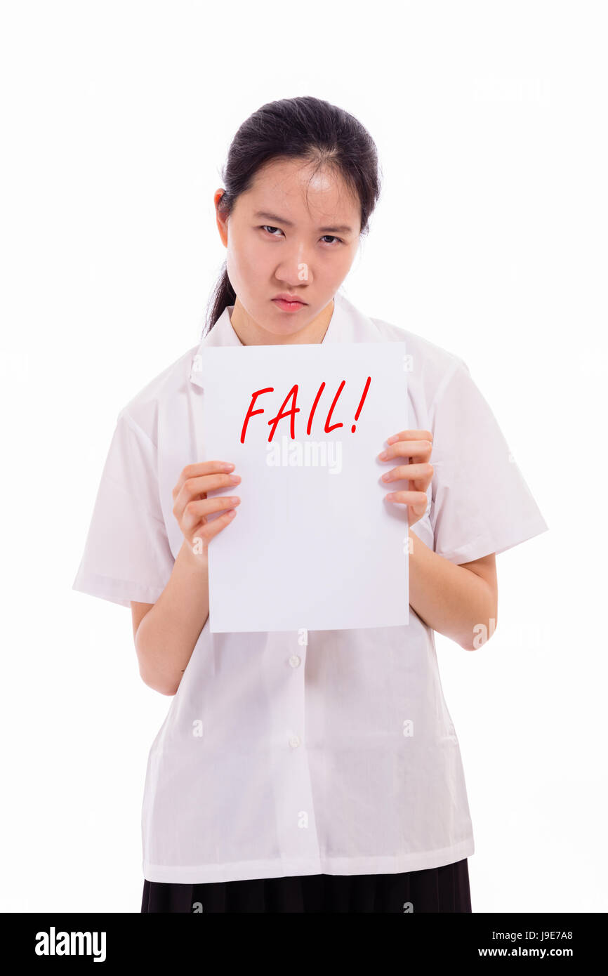 Chinese high school girl in uniform showing failed test paper Stock ...