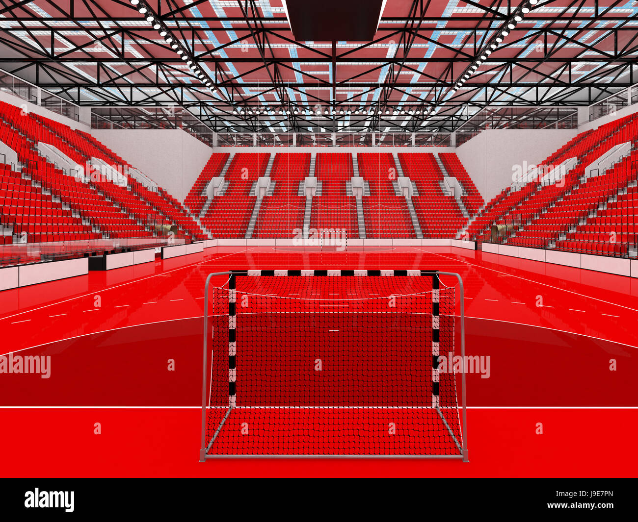 Beautiful sports arena for handball with red seats and VIP boxes Stock ...
