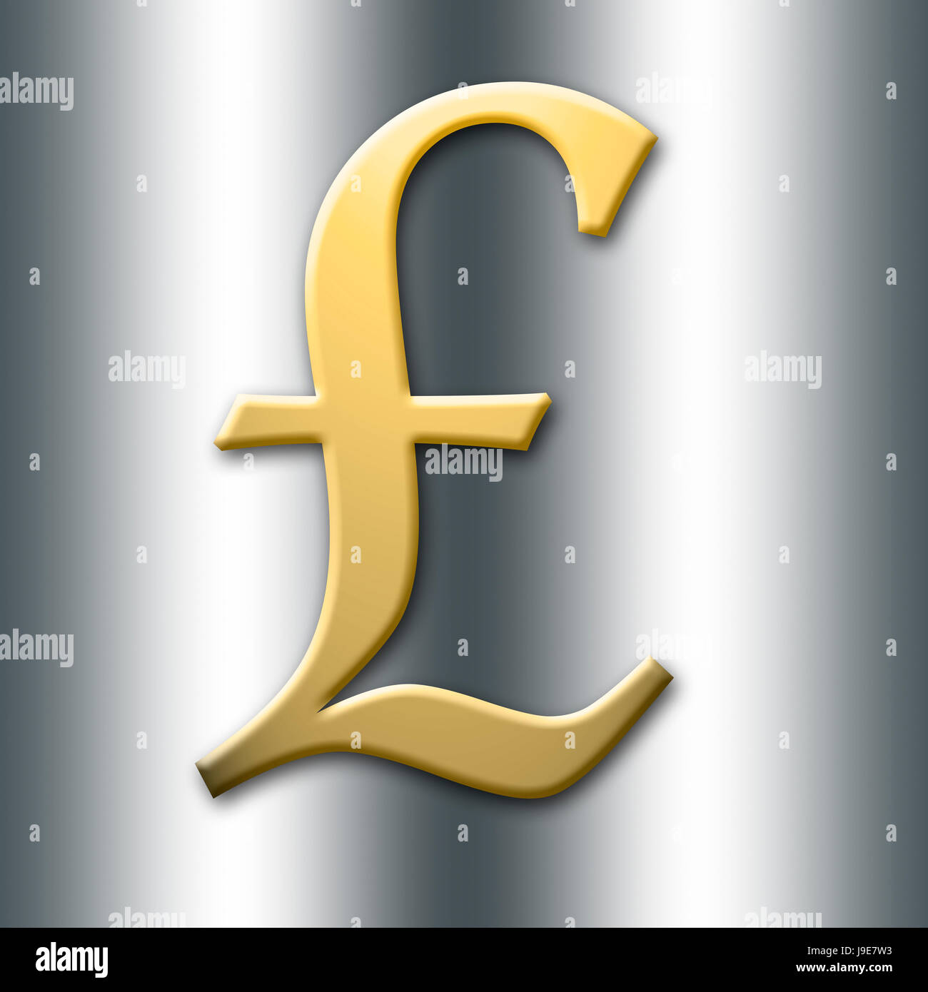 Golden British Pound currency sign, Isolated against the silver ...