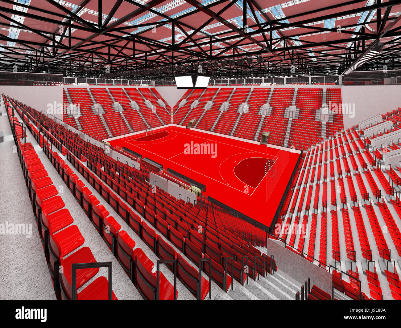 Beautiful sports arena for handball with red seats and VIP boxes Stock ...