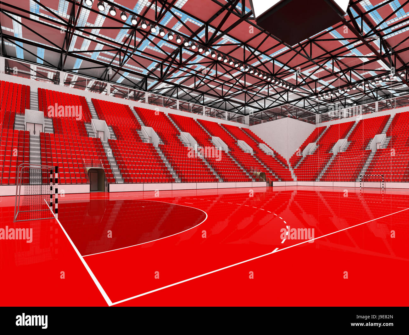 Beautiful sports arena for handball with red seats and VIP boxes Stock ...