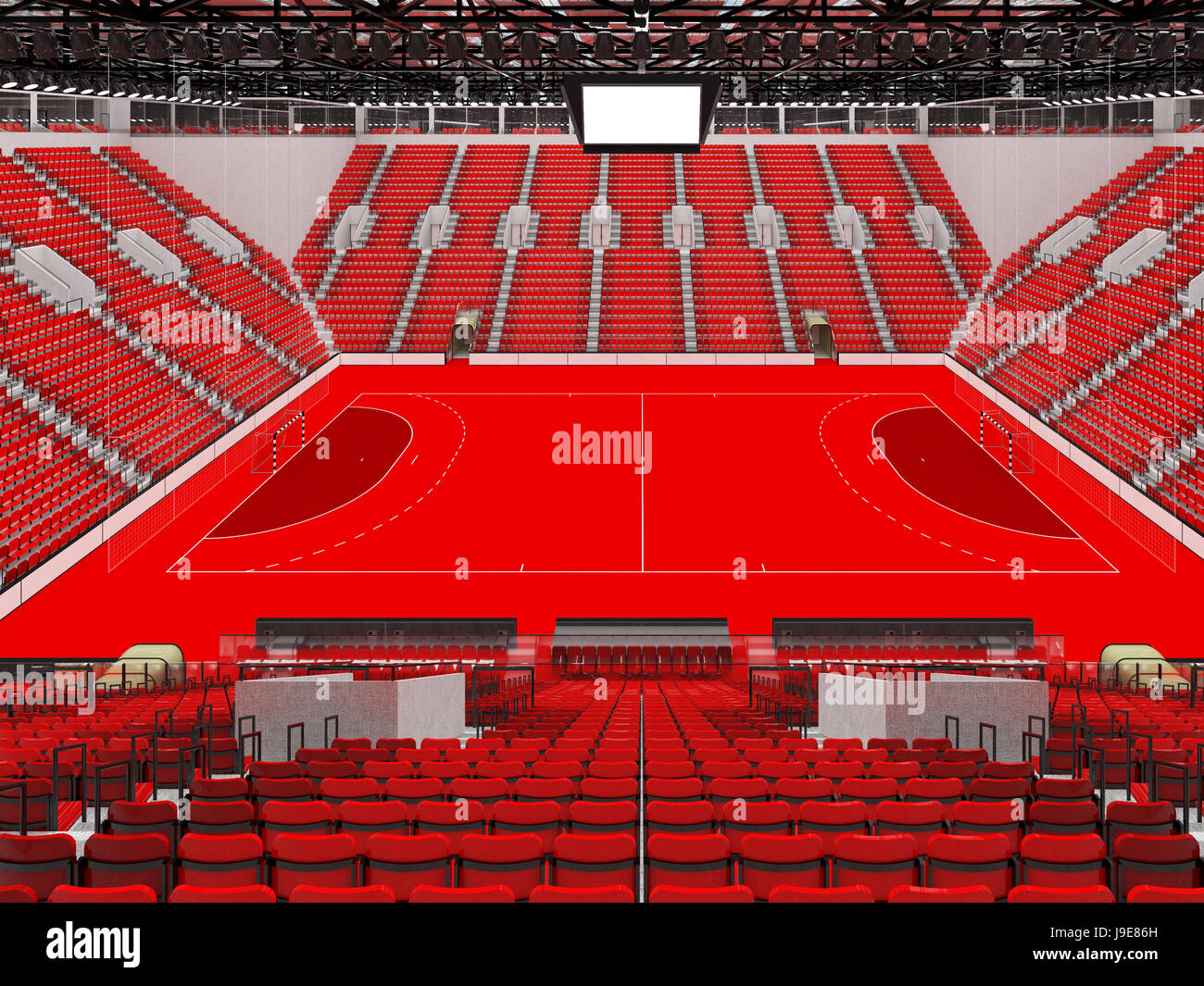 Beautiful sports arena for handball with red seats and VIP boxes Stock ...