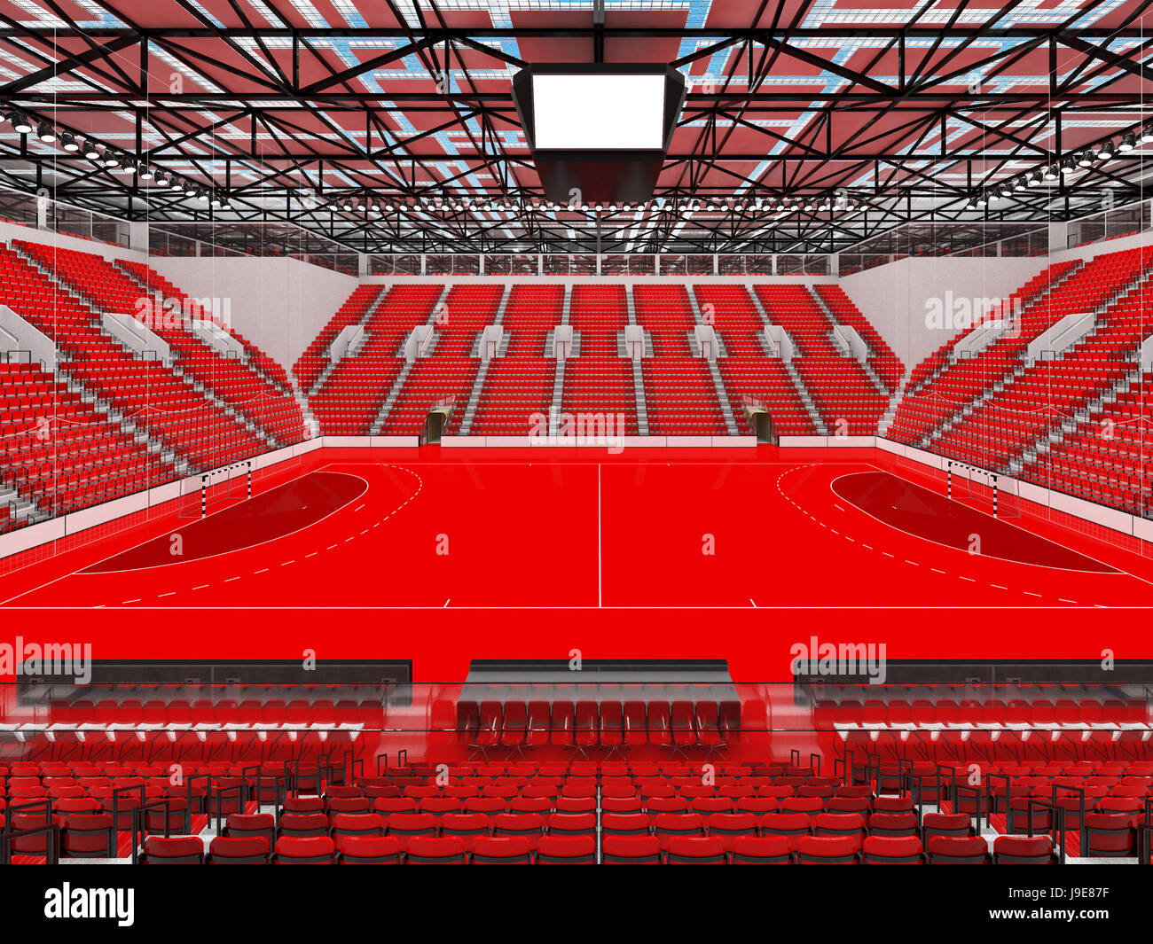 Beautiful sports arena for handball with red seats and VIP boxes Stock ...