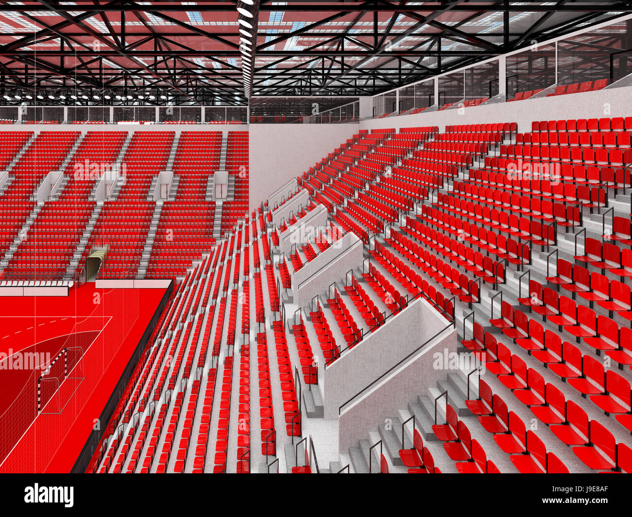 Beautiful sports arena for handball with red seats and VIP boxes Stock ...