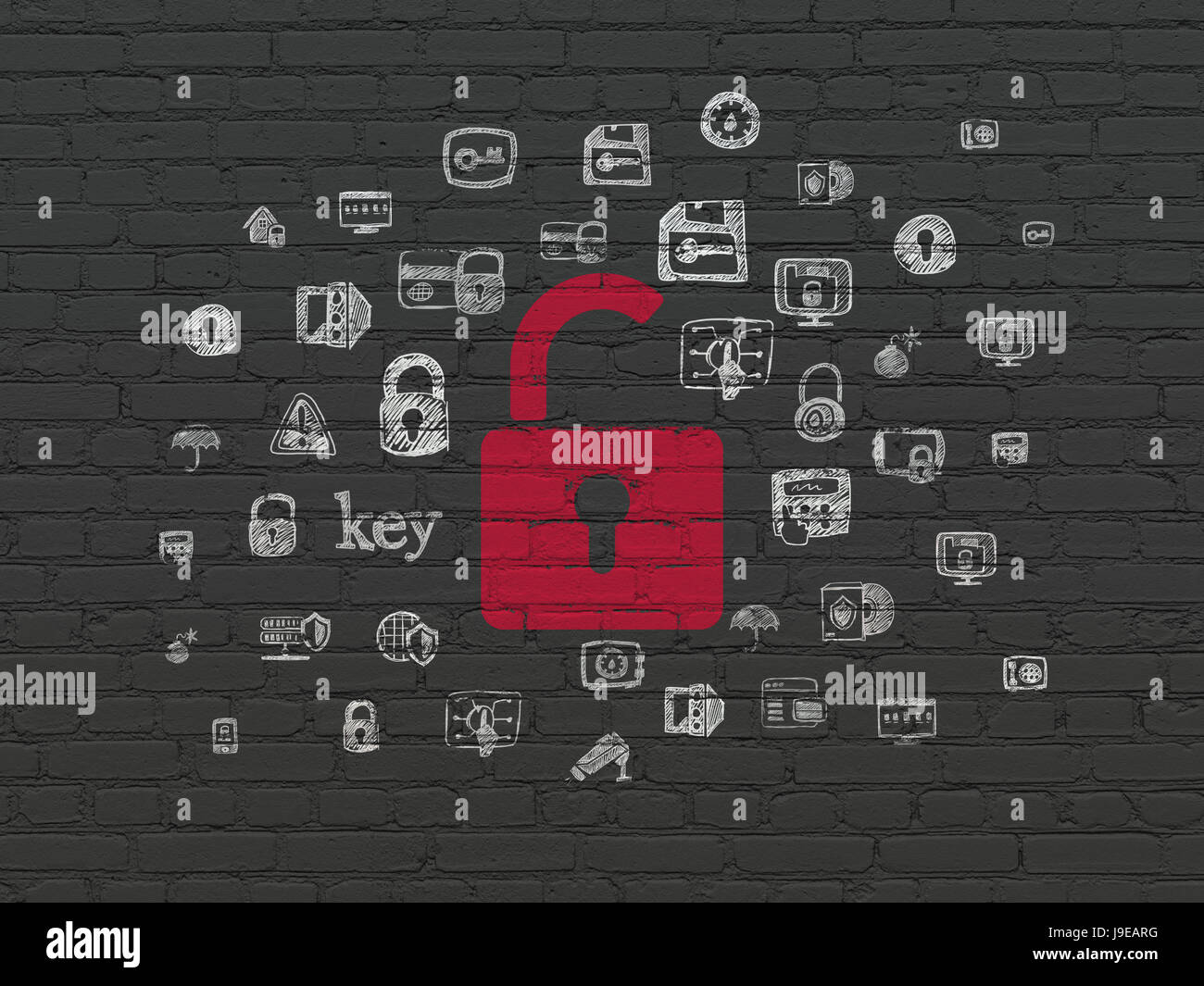 Protection concept: Opened Padlock on wall background Stock Photo - Alamy