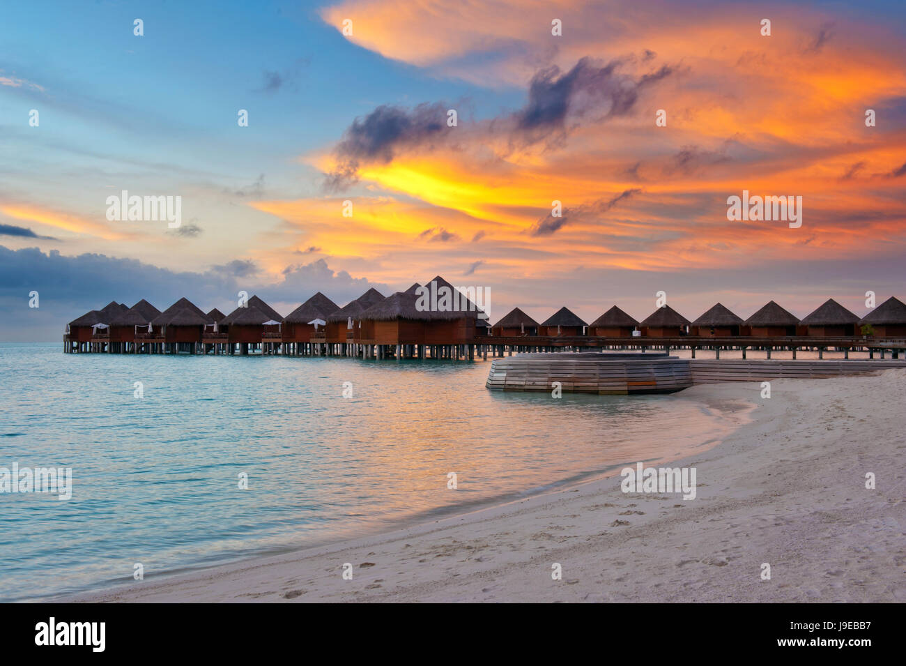 sunset, maldives, villas, resort, blue, house, building, horizon ...