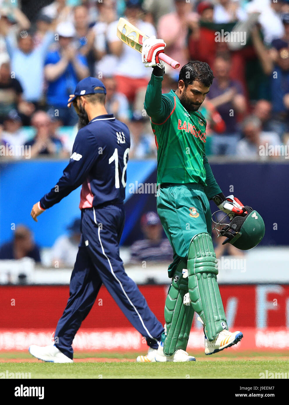 Bangladesh's Tamim Iqbal celebrates reaching his century during the ICC ...