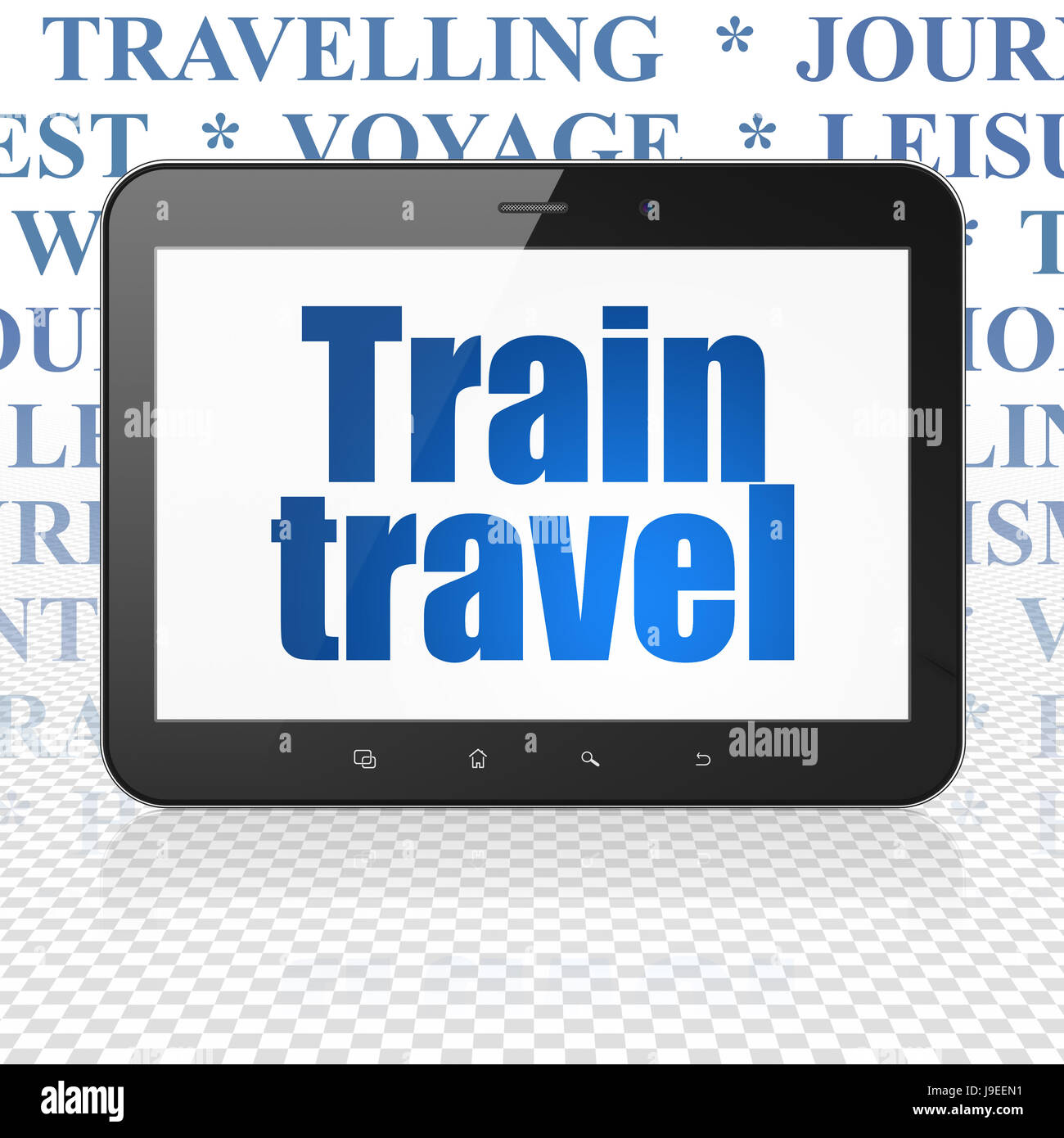 Vacation concept: Tablet Computer with Train Travel on display Stock ...