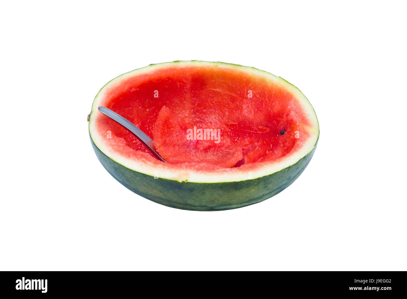 Watermelon half Then use the spoon to eat. Isolated on white background ...
