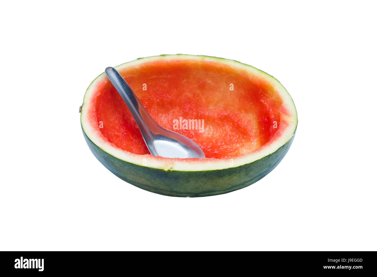 Watermelon half Then use the spoon to eat it. Isolated on white ...