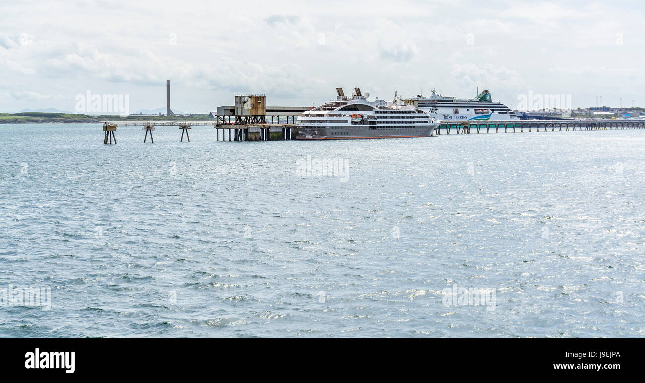 Cruise ship and ferries at the docks in Holyhead on Anglesey Stock ...