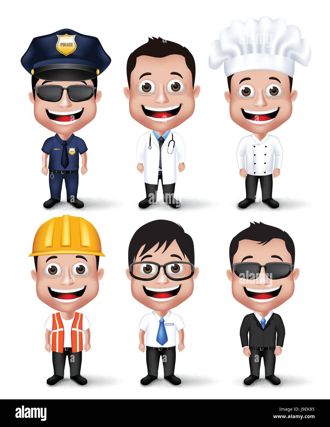 Vector Set of Professional Occupation Man Characters Happy Smiling ...