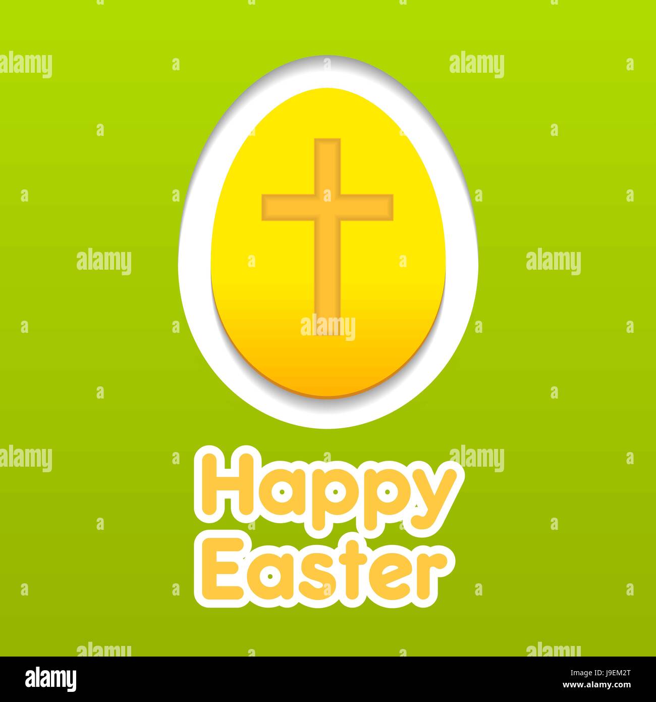 Happy Easter yellow eggs card with cross symbol. Over green background ...