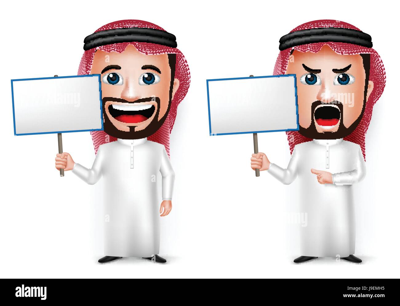 Vector Saudi Arab Man Cartoon Character Holding Blank Placard Wearing ...