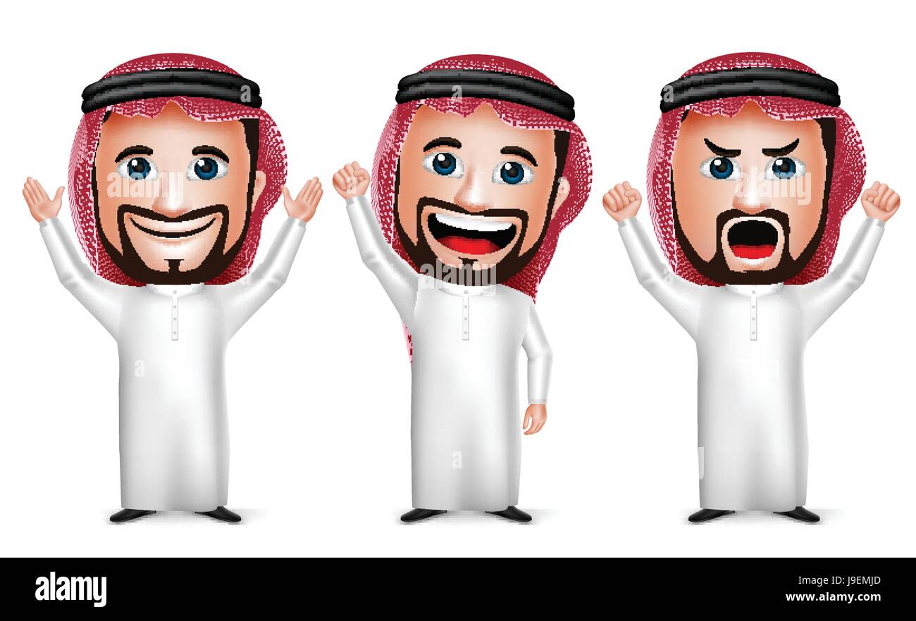 Vector Saudi Arab Man Cartoon Character Raising Hands Up Gesture ...