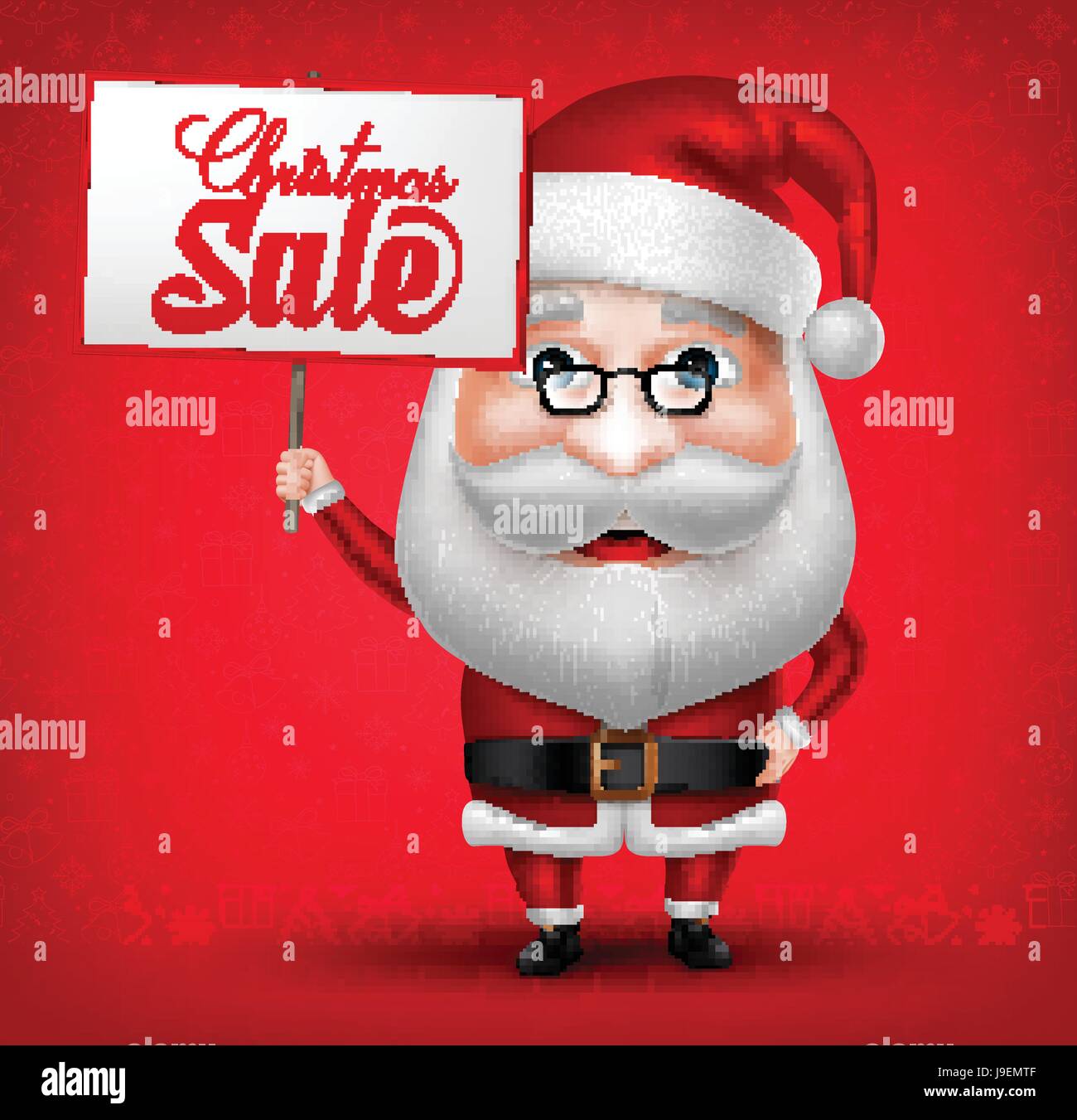 Vector Santa Claus Cartoon Character Holding Christmas Sale Placard in ...
