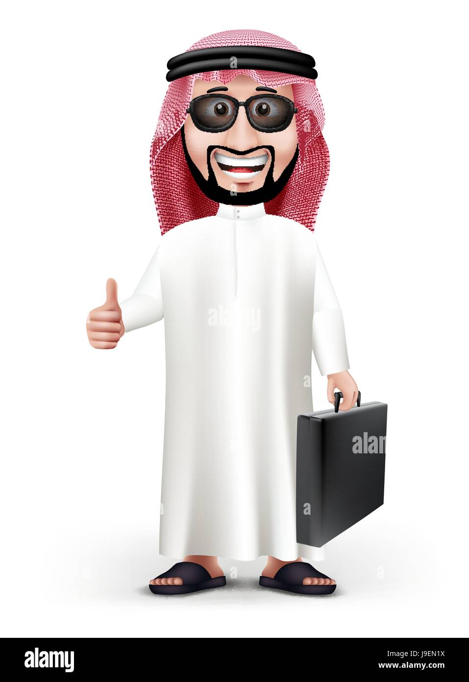 Vector Handsome Saudi Arab Man in Traditional Dress Standing Holding ...