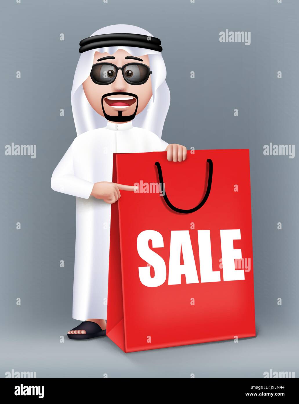 Handsome Saudi Arab Man Character Wearing Traditional Clothes Holding
