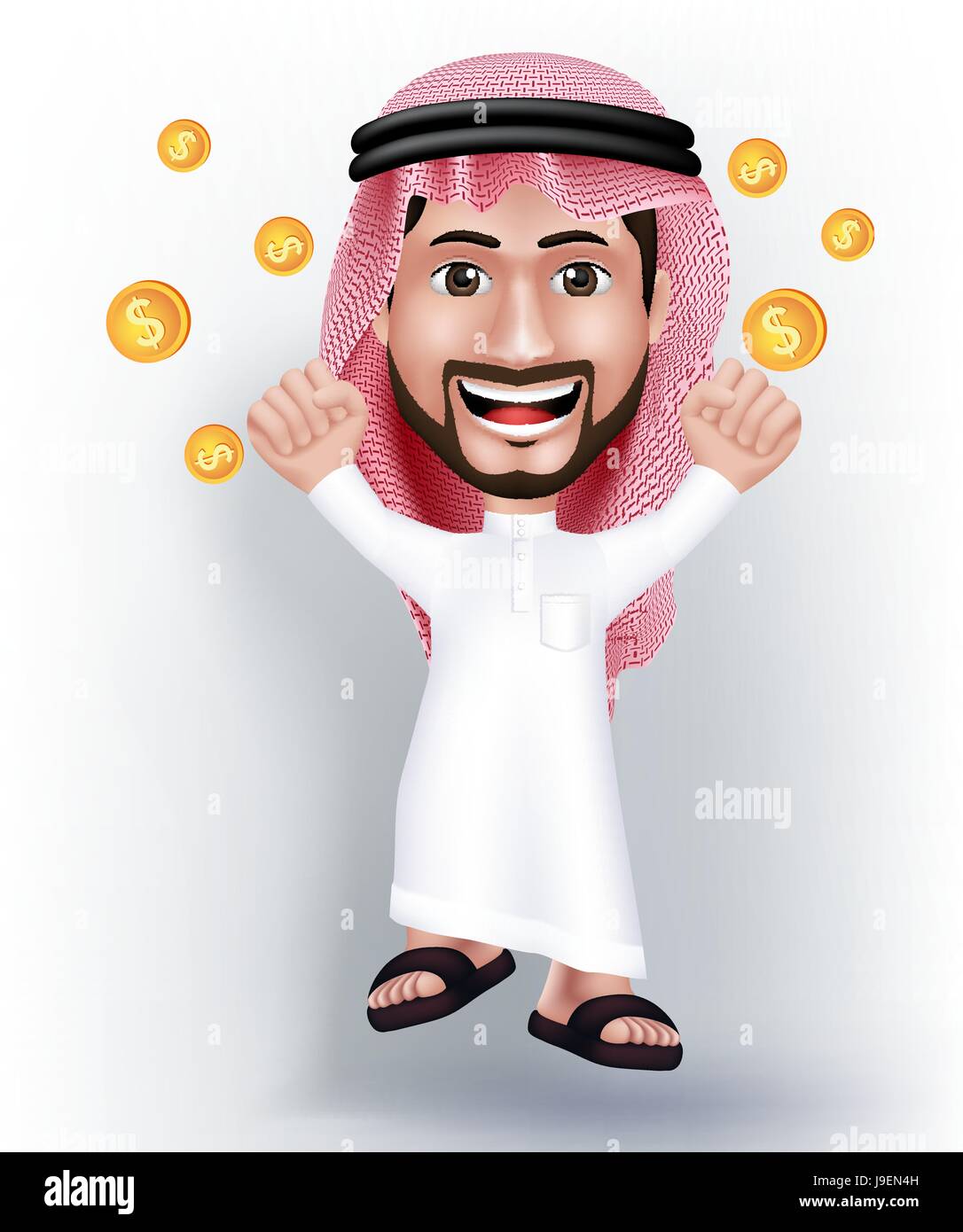 Smiling Handsome Saudi Arab Man Character in Vector Thobe Dress Jumping ...
