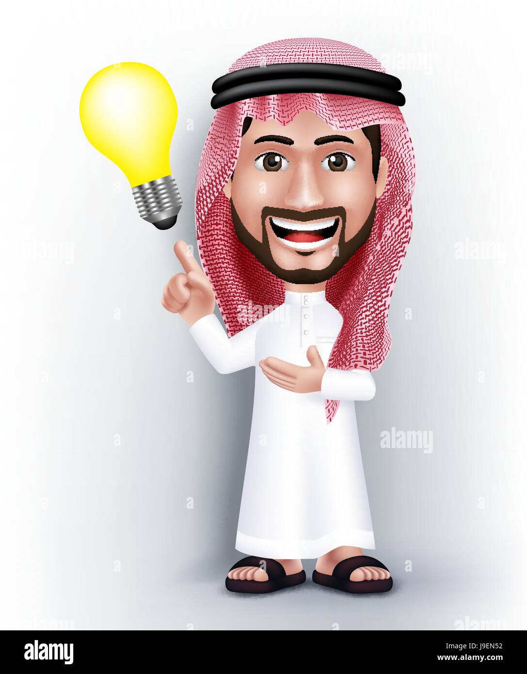 Smiling Handsome Saudi Arab Man Character in Vector Posing with Thobe ...