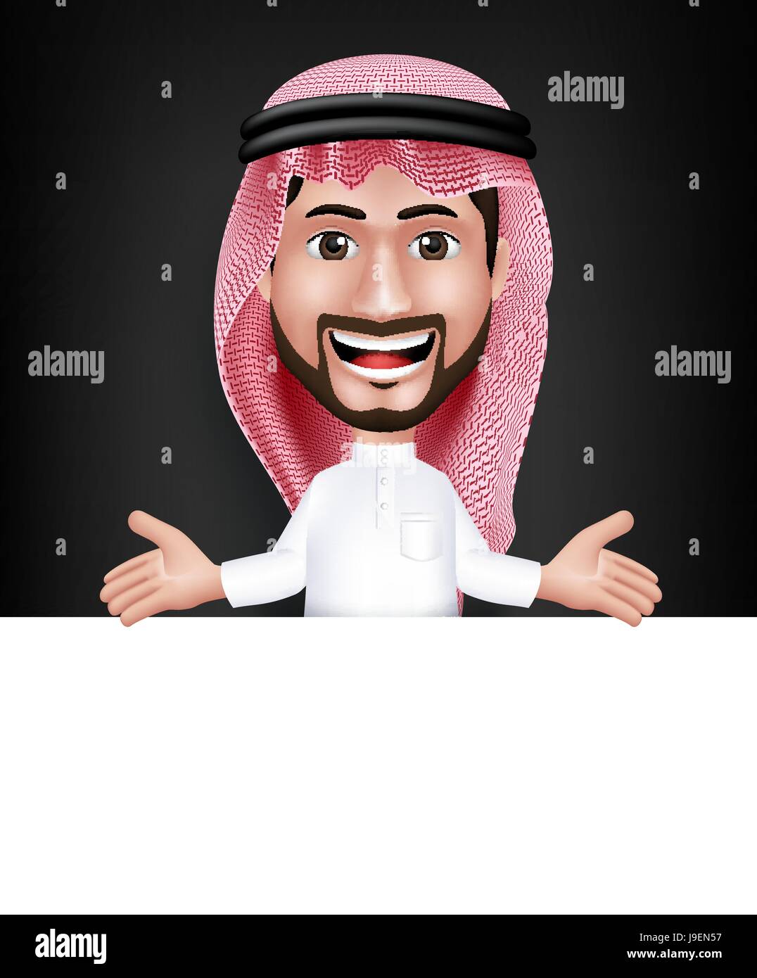 Smiling Handsome Saudi Arab Man Character in Vector Posing with Thobe ...