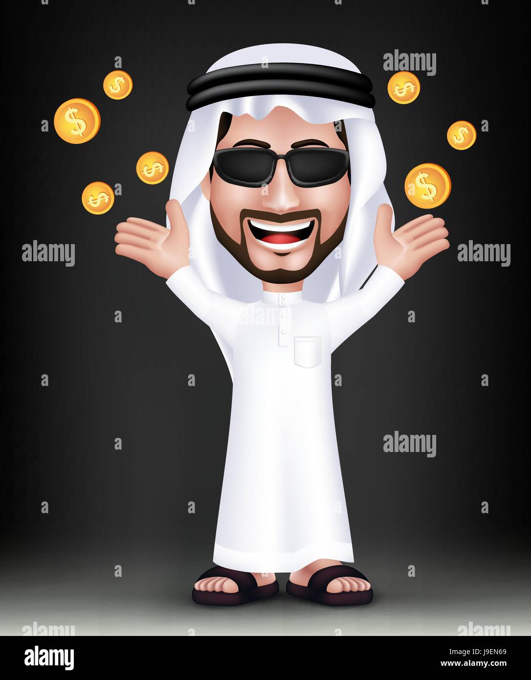 Smiling Handsome Saudi Arab Man Character in Vector with Thobe Dress ...