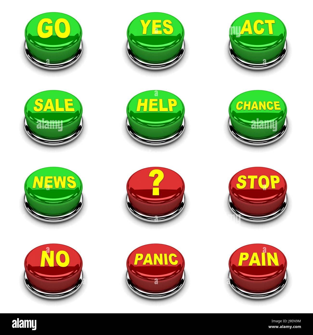 Set of 3D buttons. Red and green on white background. Concept 3D ...