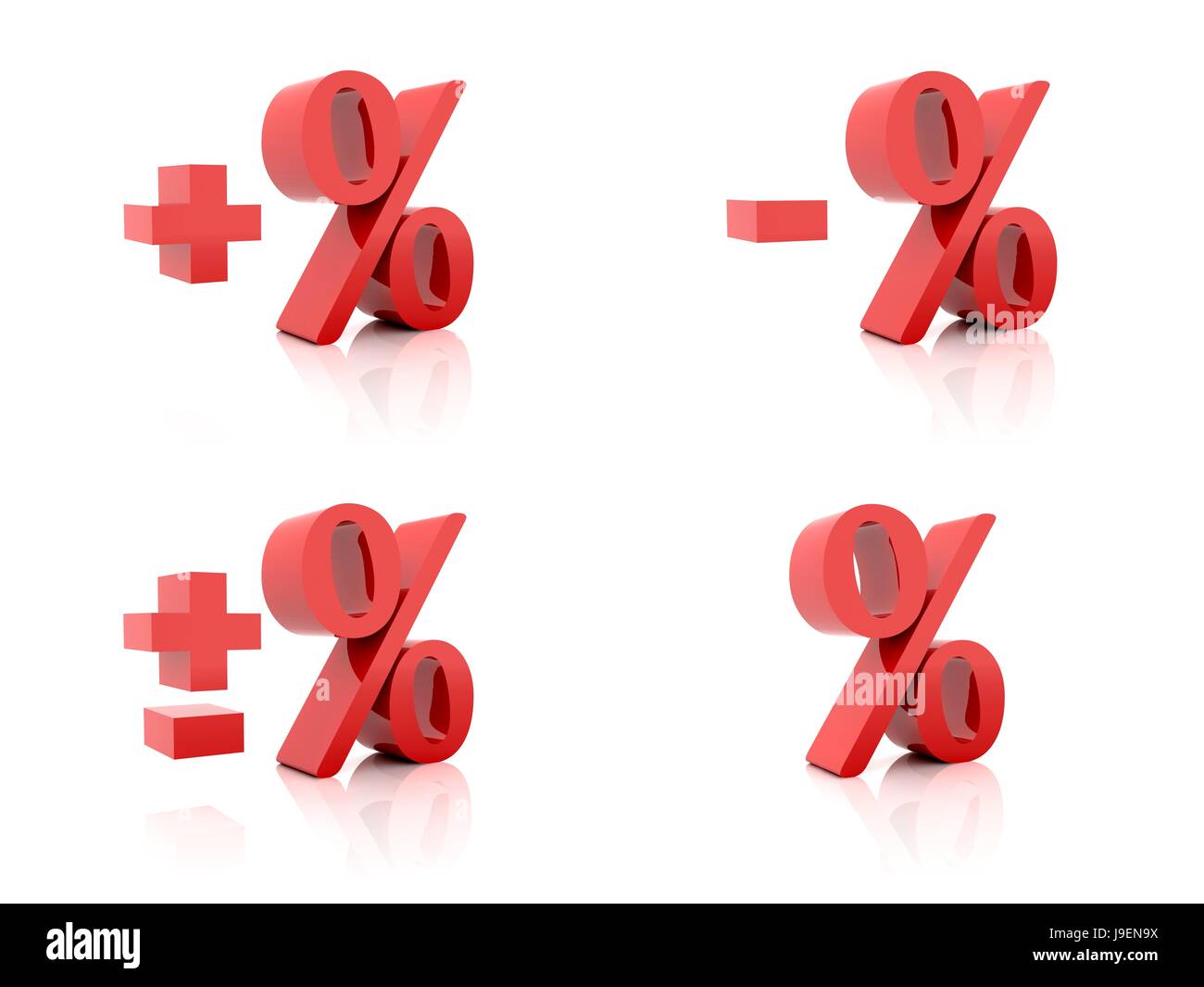 Set of 3D Percent. Plus, minus. Red on white background. Concept 3D ...