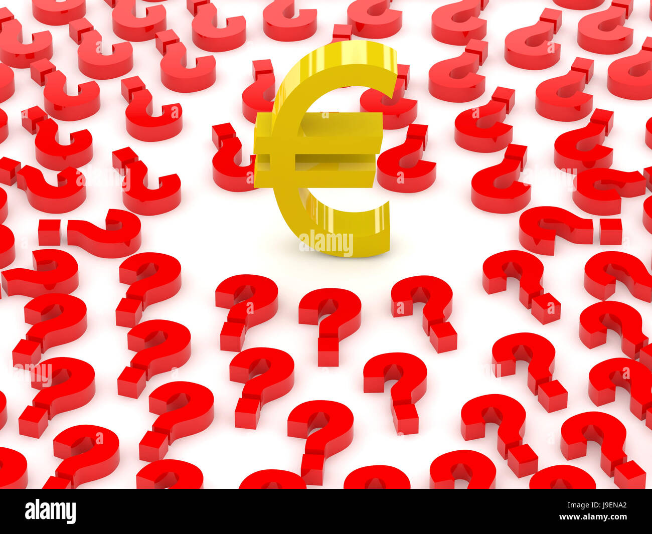 Euro sign surrounded by question marks. Concept 3D illustration Stock ...