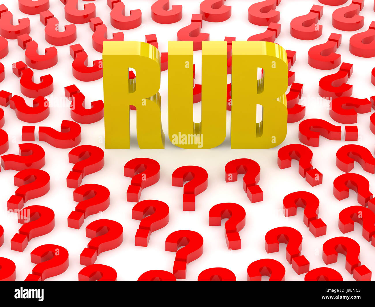 RUB sign surrounded by question marks. Concept 3D illustration Stock ...