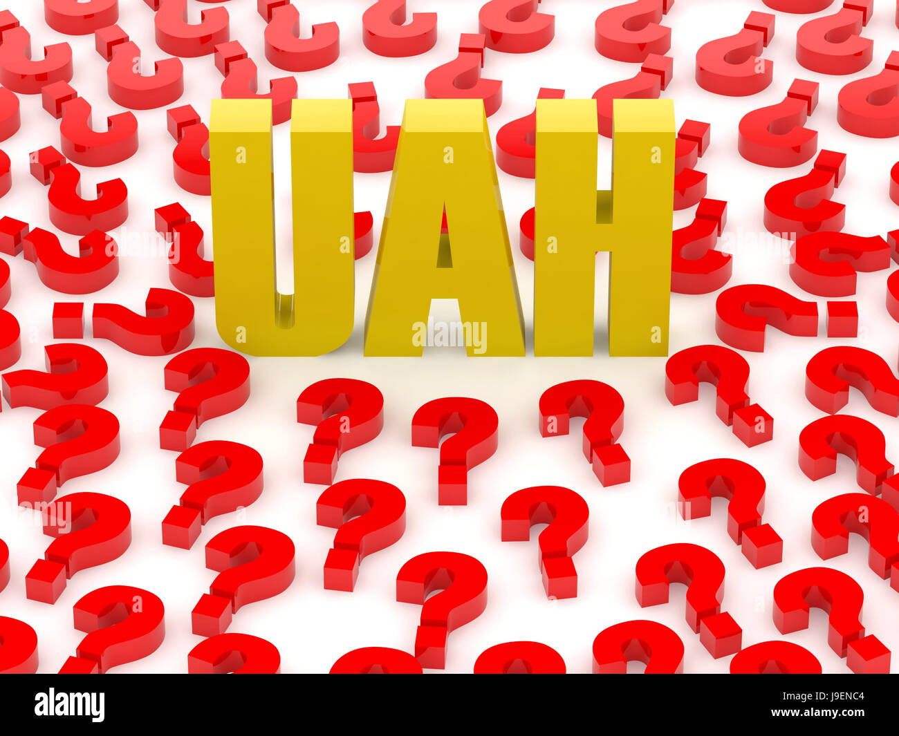 UAH sign surrounded by question marks. Concept 3D illustration Stock ...