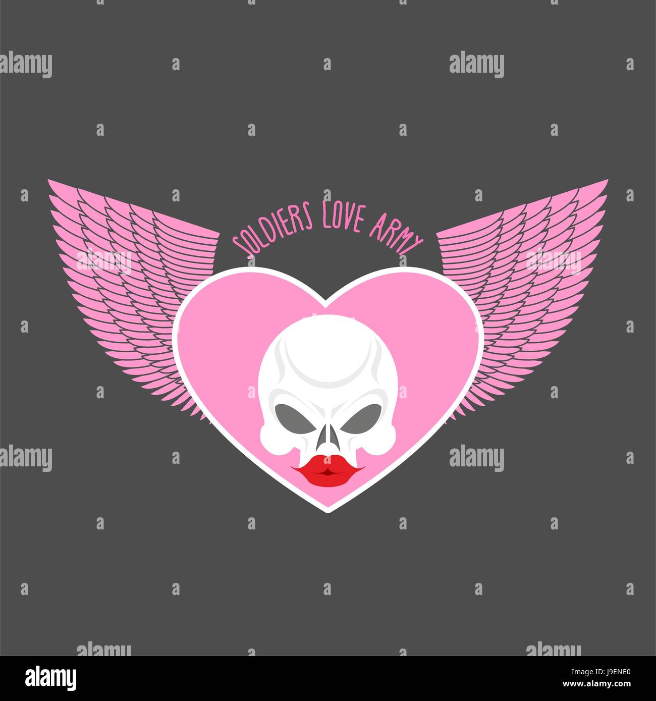Soldiers love army logo and emblem. White skull and pink heart with ...