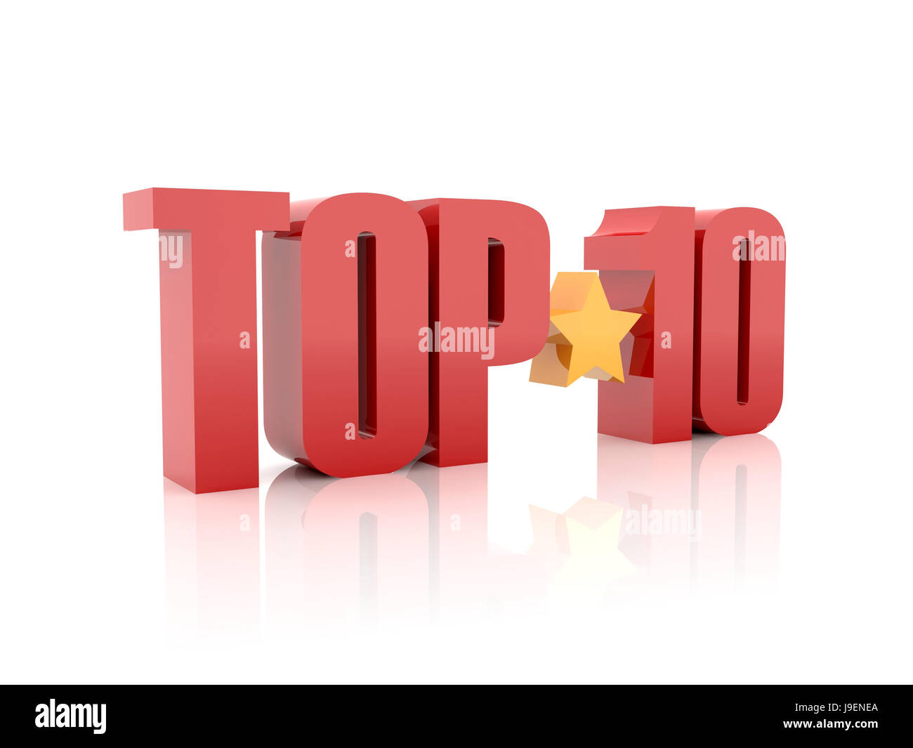 Top ten red word isolated on white background. 3D illustration Stock ...