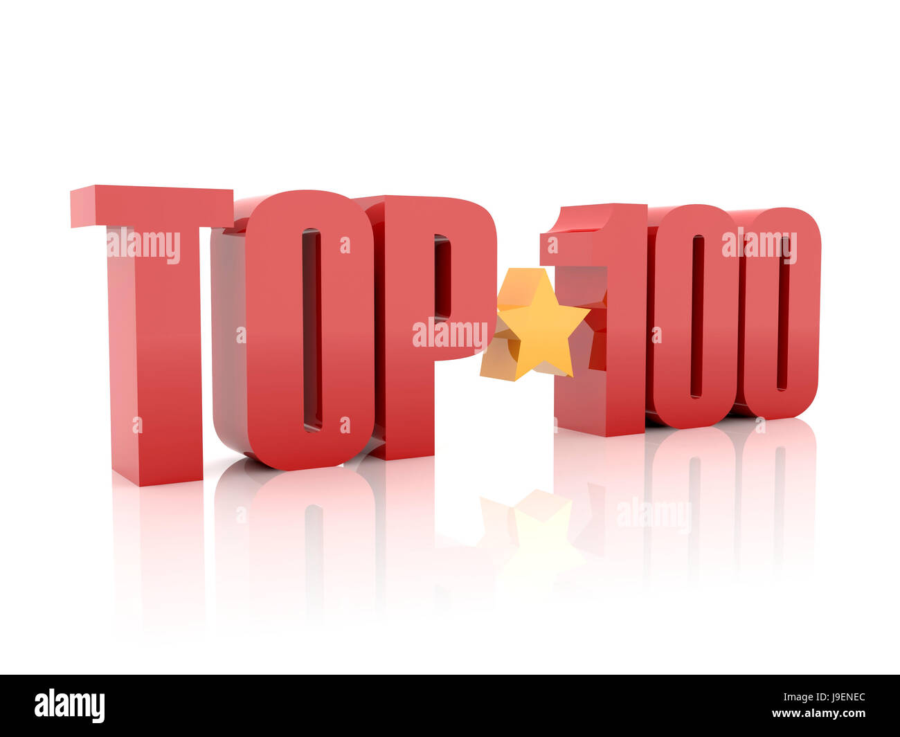 Top hundred red word isolated on white background. 3D illustration ...