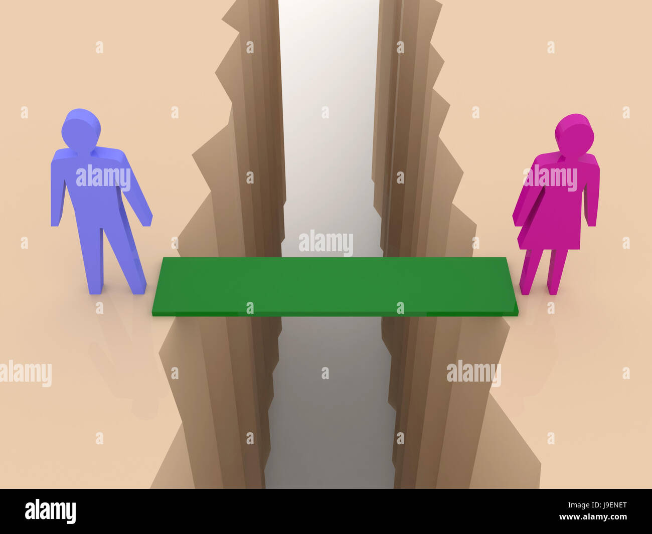 Man and woman split on sides, bridge through separation crack. Concept ...