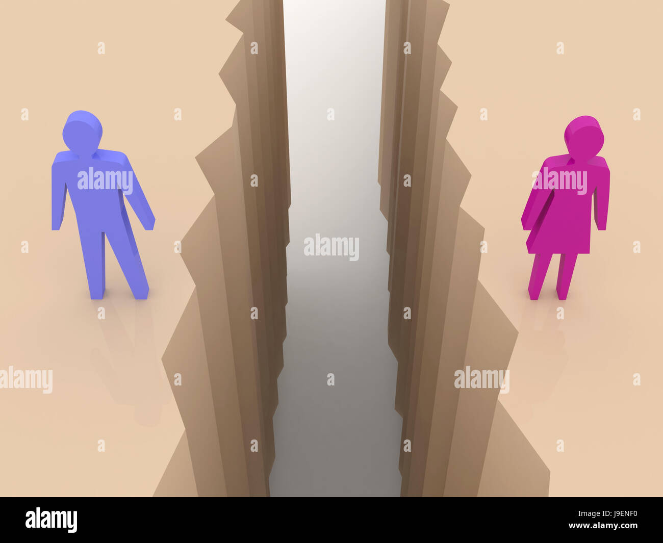 Man and woman split on sides, separation crack. Concept 3D illustration ...