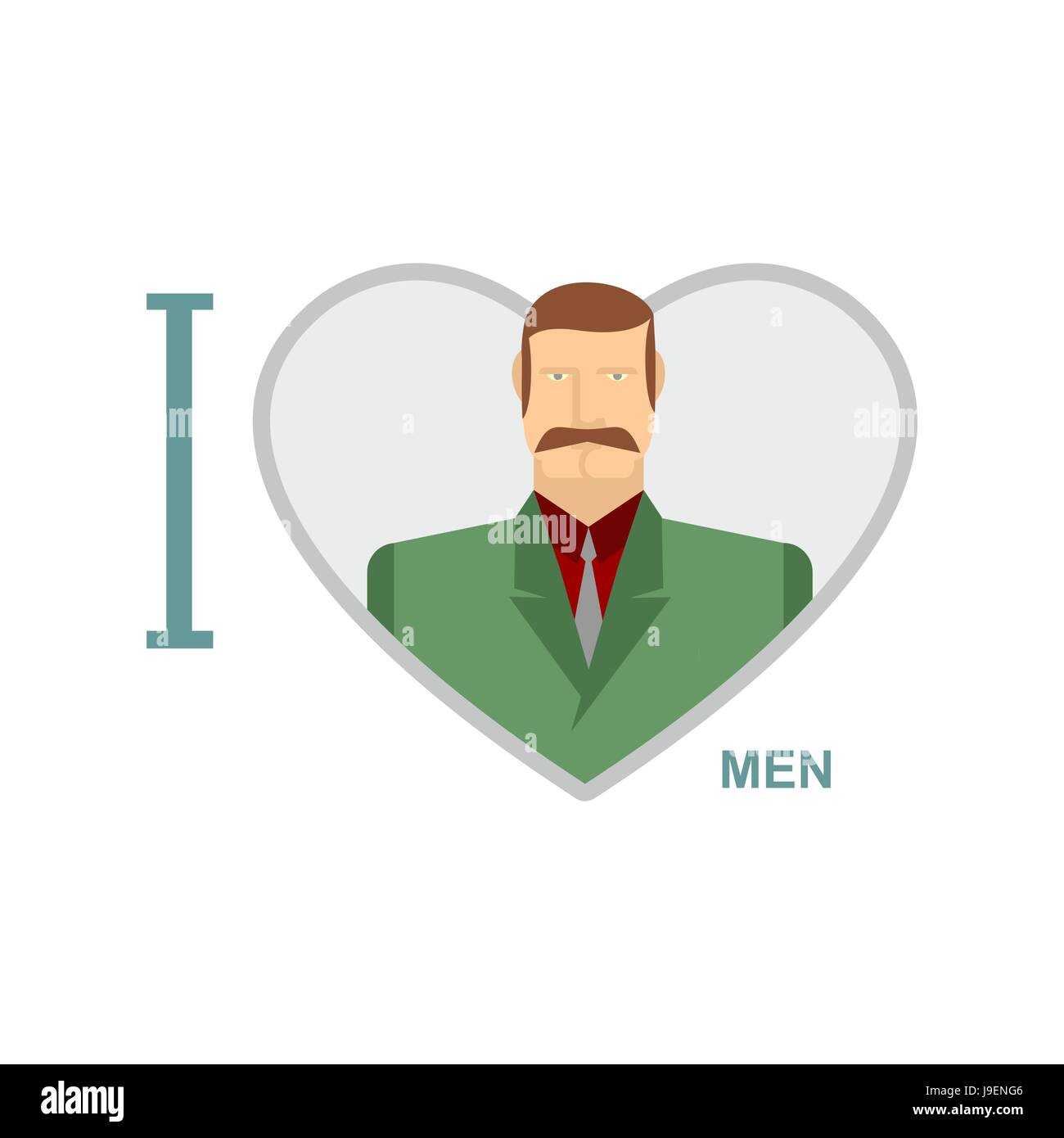 I love men. Male and symbol of heart. Vector illustration of a man in a ...