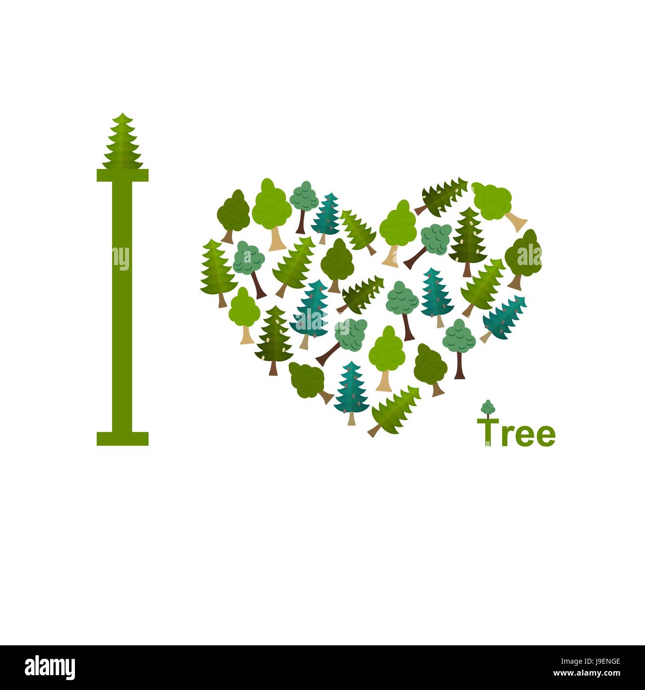 I love trees. Symbol heart of trees and firs. vector illustration for ...