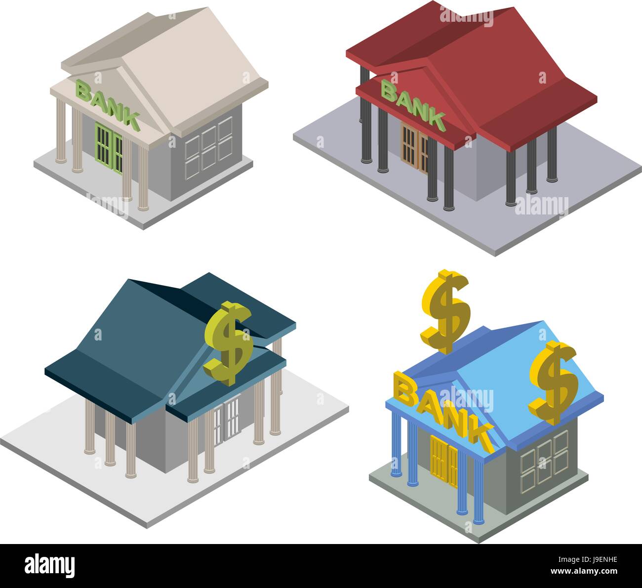 Isometric bank Building Vector set illustration Stock Vector Image ...