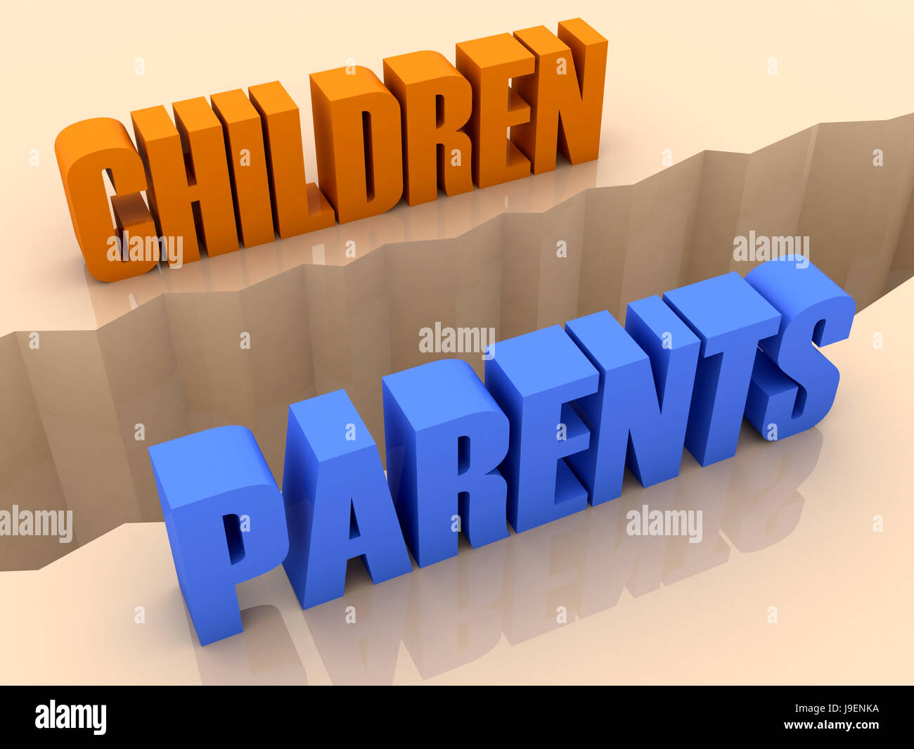 Two words CHILDREN and PARENTS split on sides, separation crack ...