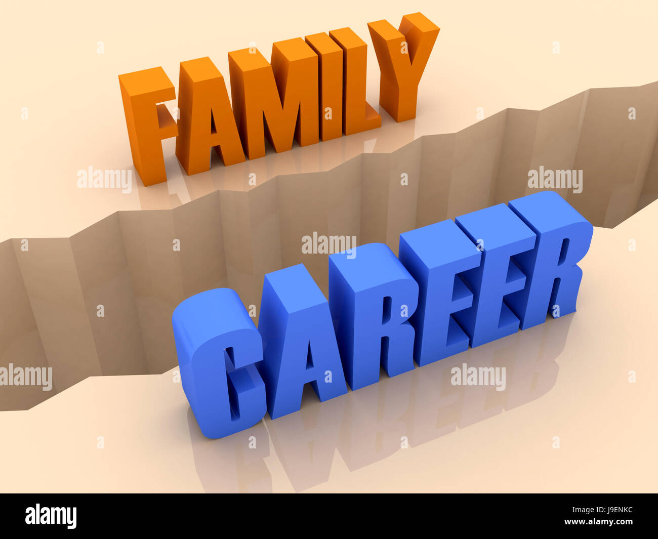 Two words FAMILY and CAREER split on sides, separation crack. Concept ...