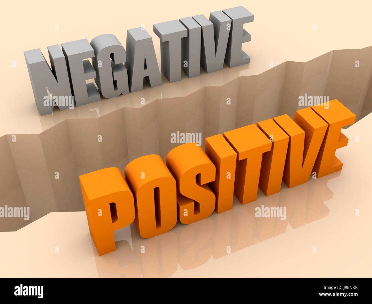 Two words NEGATIVE and POSITIVE split on sides, separation crack ...