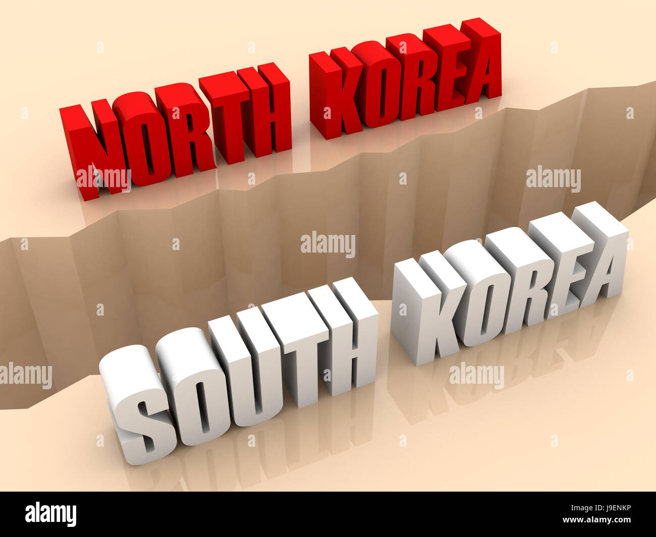 Two countries NORTH KOREA and SOUTH KOREA split on sides, separation ...