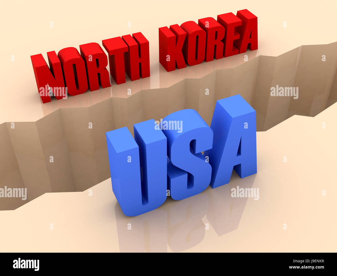 Two countries NORTH KOREA and USA split on sides, separation crack ...