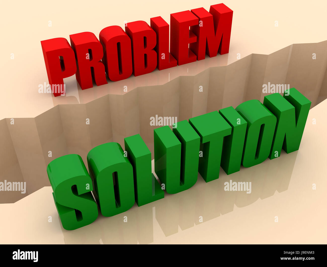 Two words PROBLEM and SOLUTION split on sides, separation crack ...