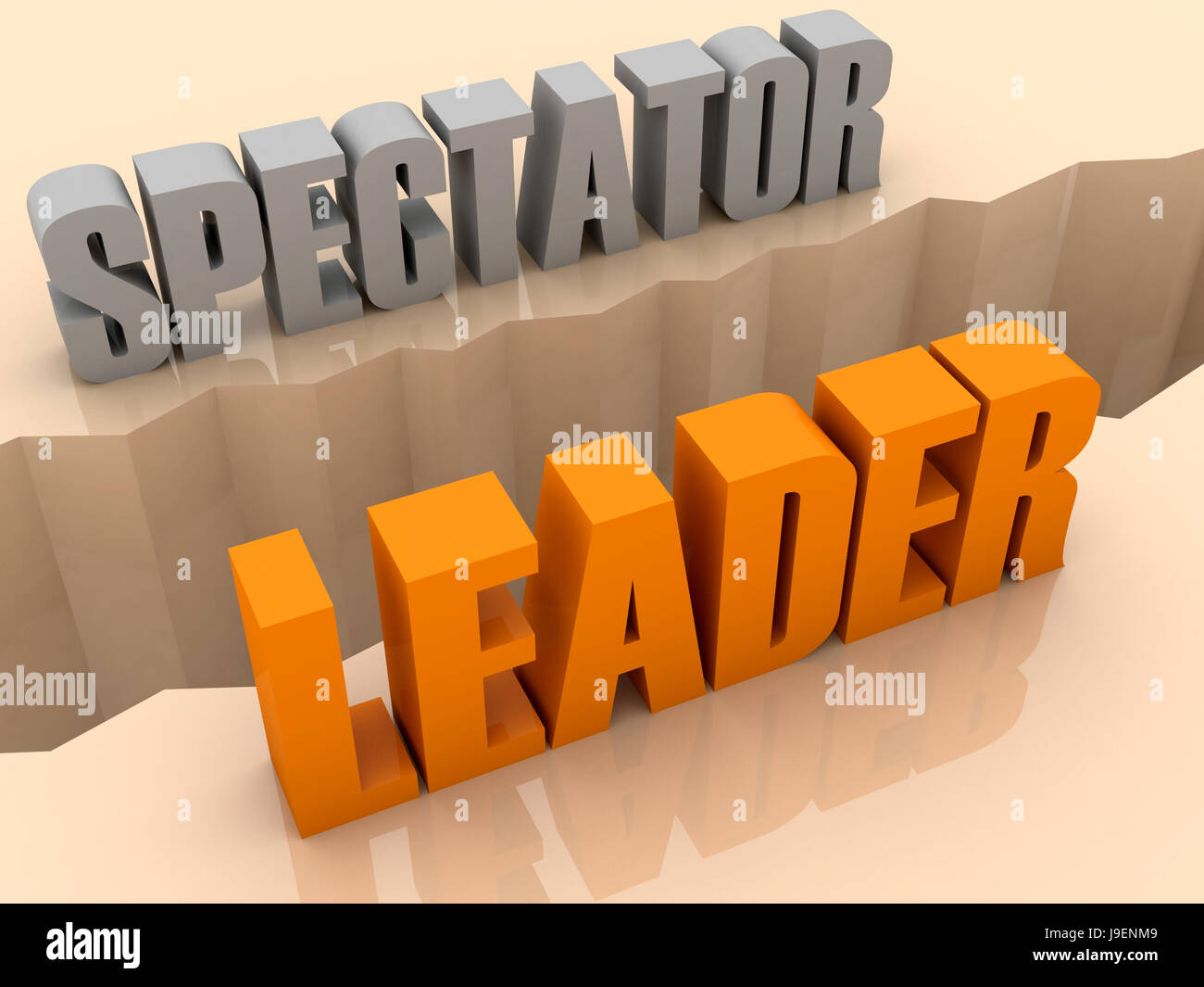 Two words SPECTATOR and LEADER split on sides, separation crack ...